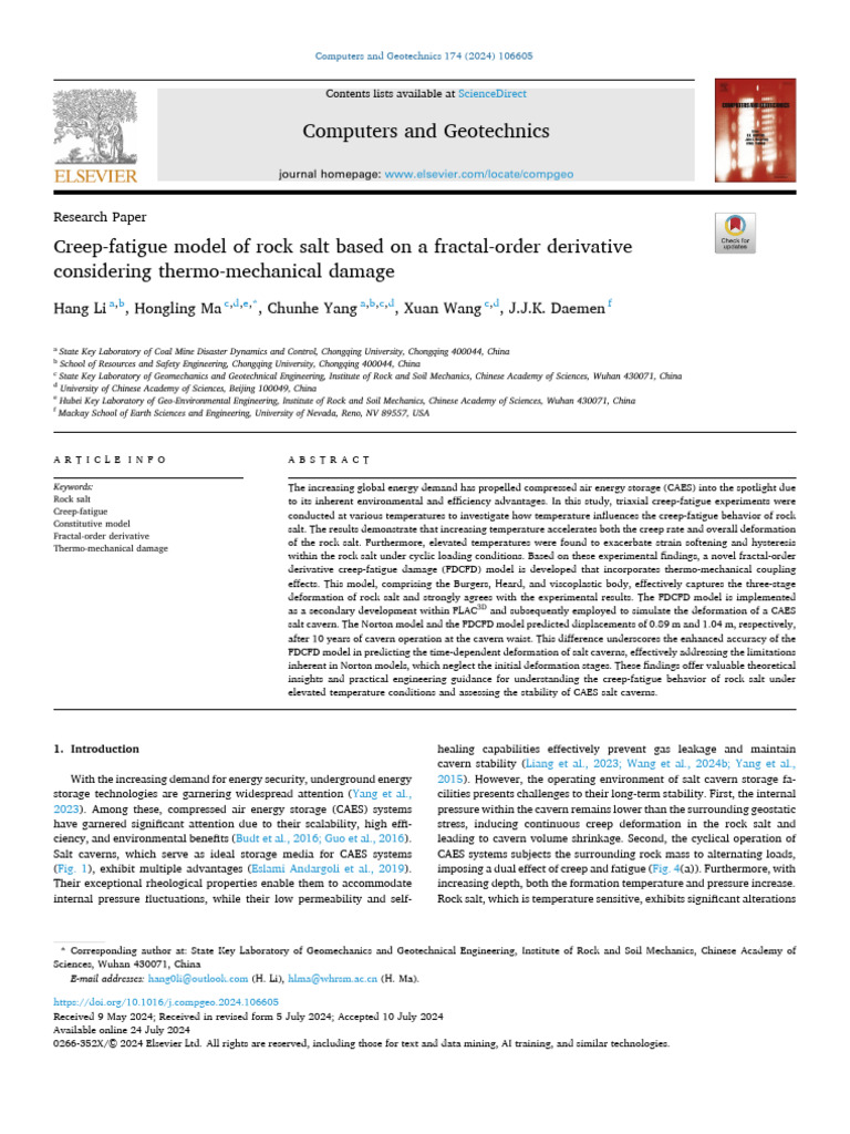 Creep-fatigue model of rock salt based on a fractal-order derivative ...