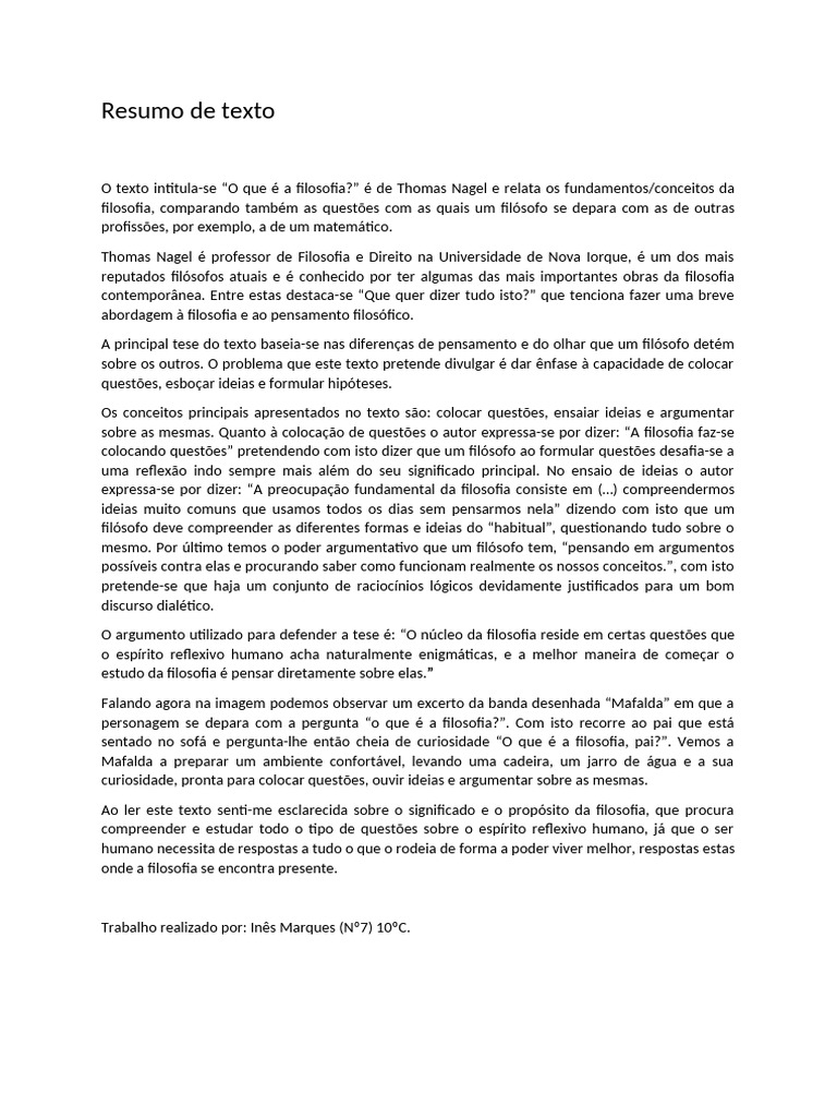 Resumo de texto | PDF | Pensamento | Humano
