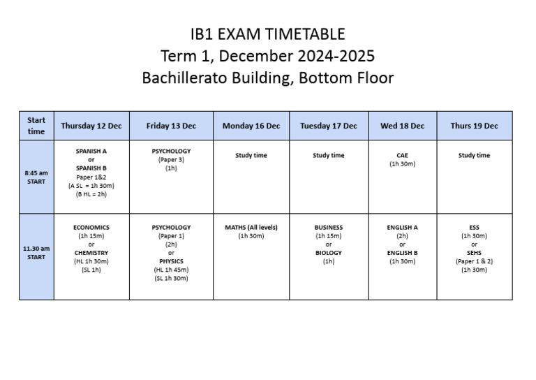 Exam Timetable IB1 Term 1, 2024-25.docx | PDF