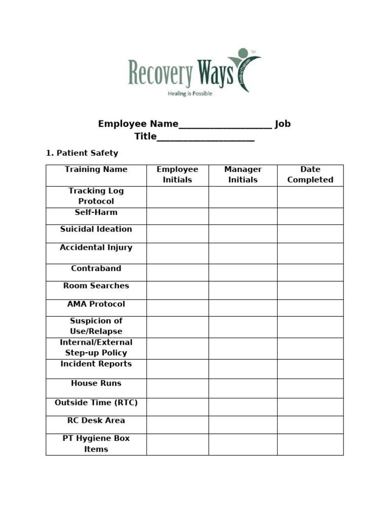 Employee Training Check off list (Competency) | PDF