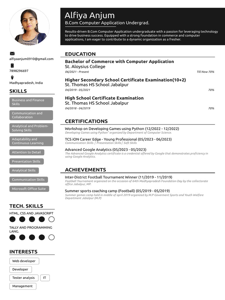 Alfiya's Resume | PDF | Computing