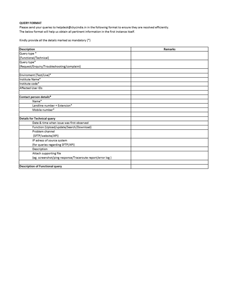 Helpdesk Query Form | PDF