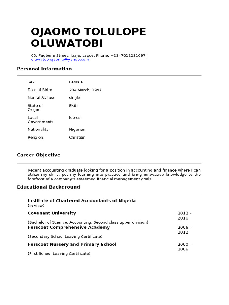 Ojaomo Tobi CV (Compressed) | PDF | Accounts Payable | Banks