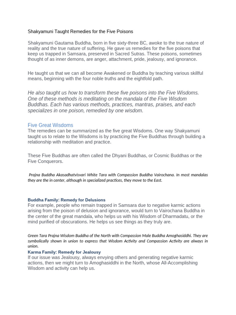 Shakyamuni Taught Remedies For The Five Poisons | PDF | Mandala ...