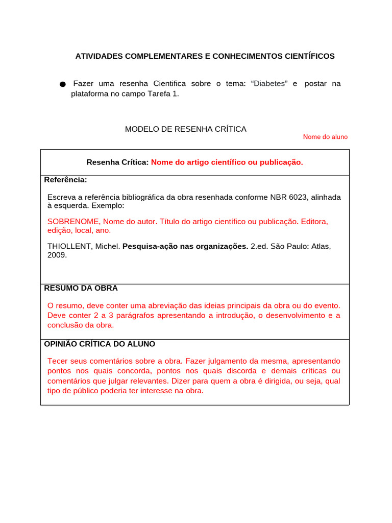 MODELO DE RESENHA CRÍTICA | PDF