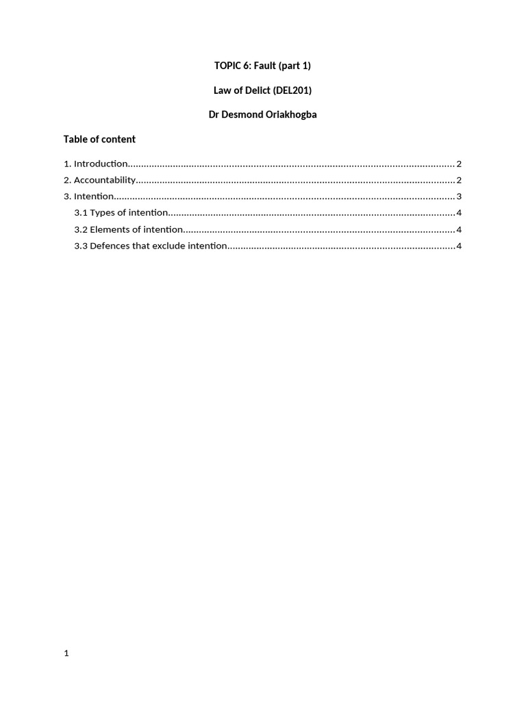 TOPIC 6 - Part 1 | PDF | Intention (Criminal Law) | Intention