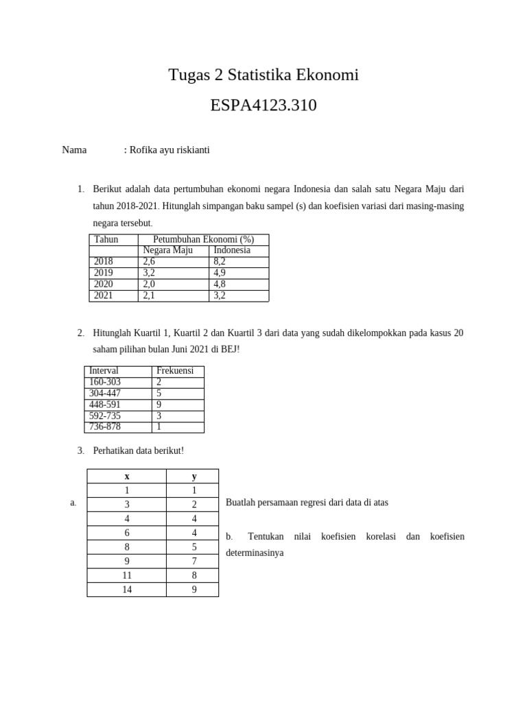Tugas 2 Stastika Ekonomi Rofika Ayu R | PDF