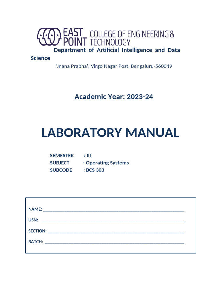 OS Lab Manual - AI&DS - III Sem | PDF | Engineering | Process (Computing)