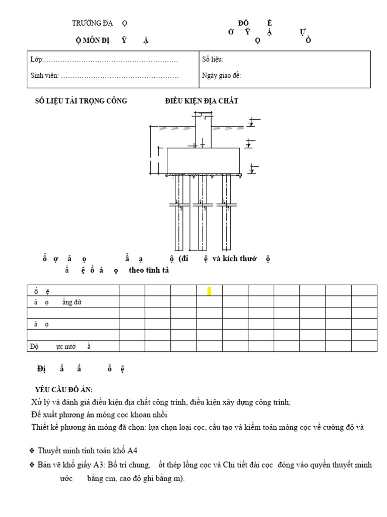 Đề bài đồ án móng cọc khoan KTXD - Rev.1F | PDF