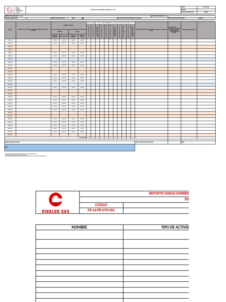 FR-GTH-001 Reporte de Nomina | PDF