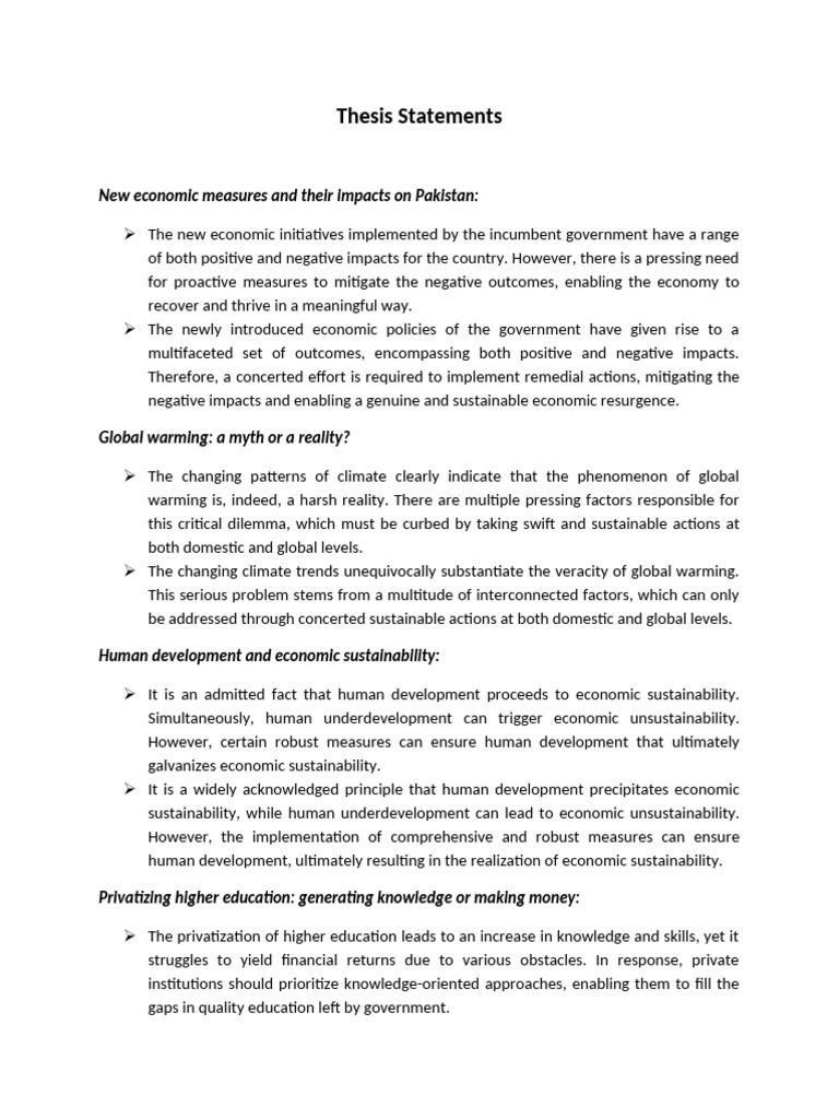 Thesis Statements | PDF | Sustainability | Governance