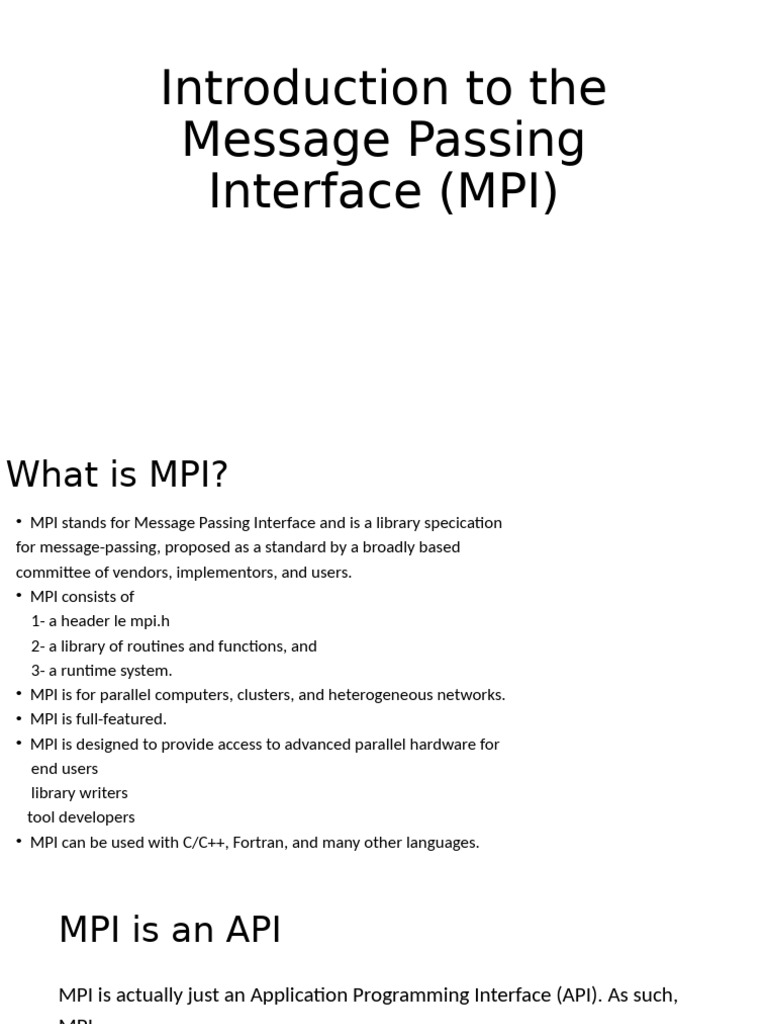 Introduction To The Message Passing Interface Mpi Pdf Message Passing Interface Computer