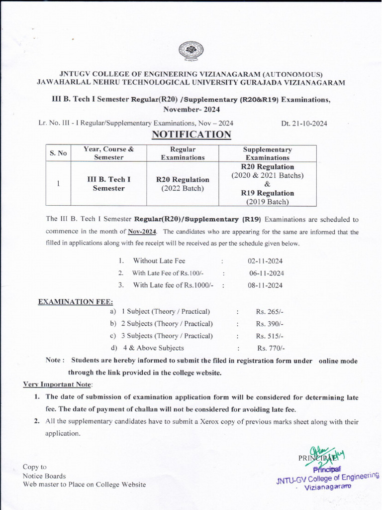 III B.tech I Sem R20R19 End Notification Nov 2024 | PDF