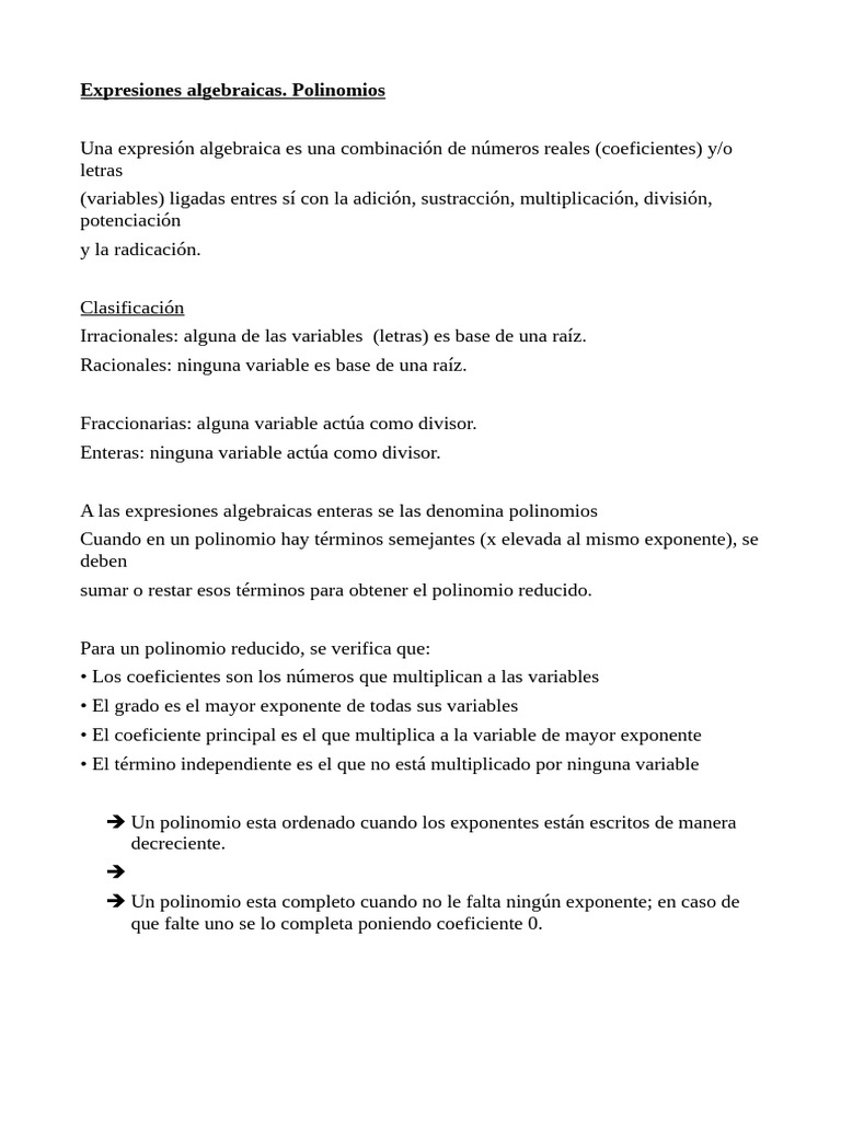 Resumen Polinomios | PDF