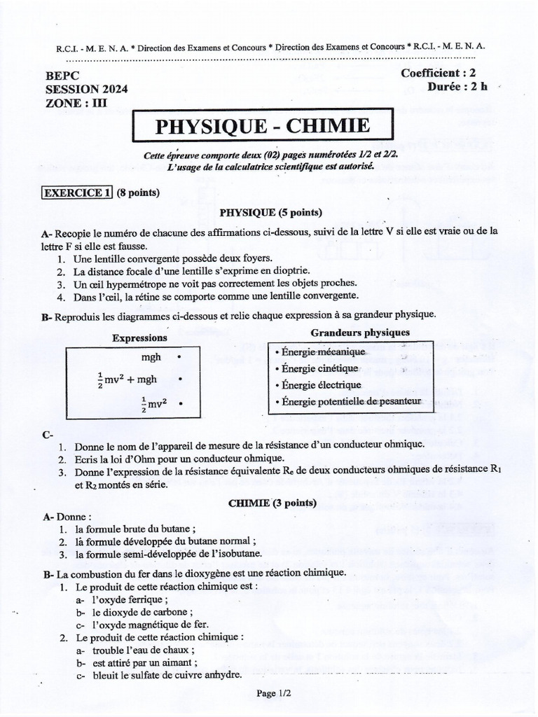 Physiques-Chimie Zone 3 | PDF
