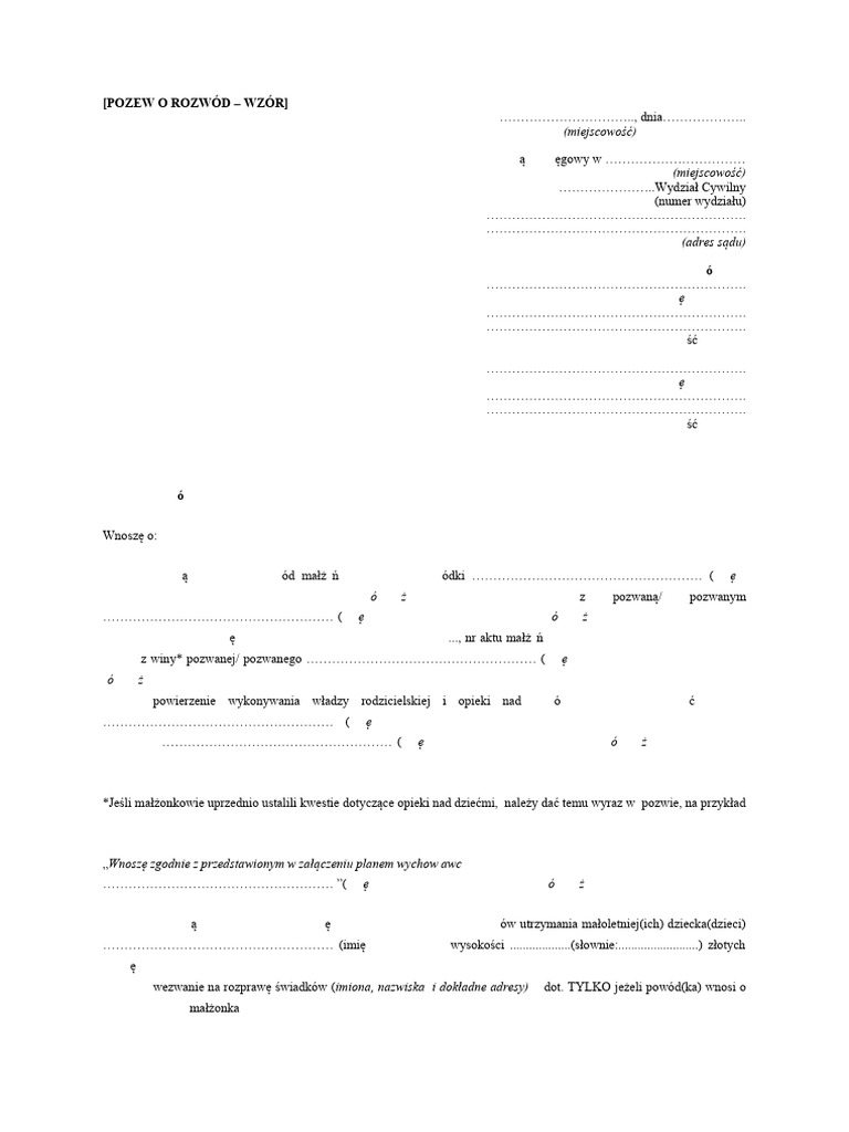 Wzor Pozwu o Rozwod | PDF