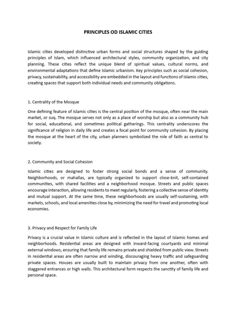 Islamic Urban Planning Principles | PDF | Community | Sustainability
