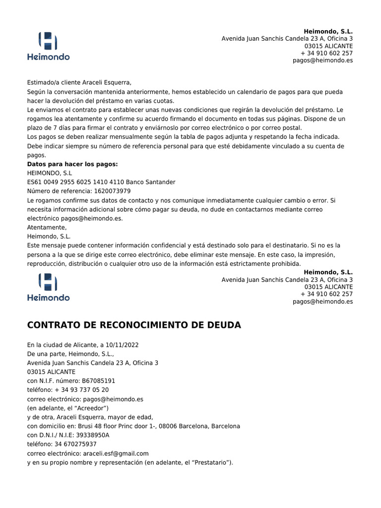 Araceli Esquerra-Plan de Pagos | PDF | Pagos