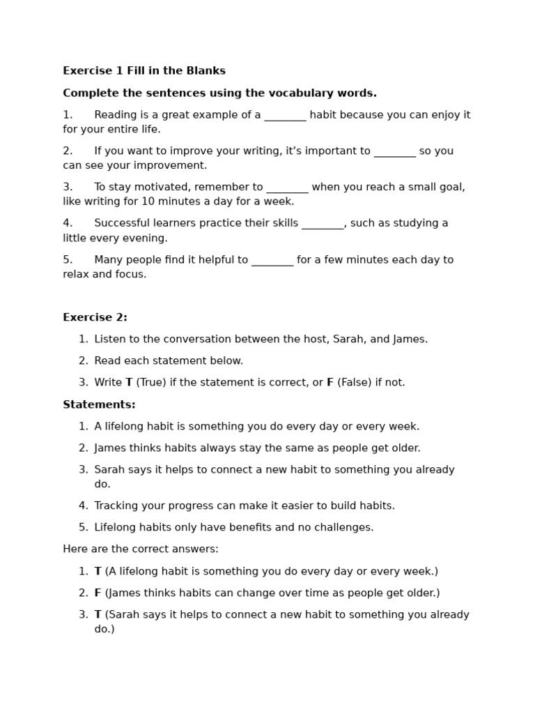 Exercise 1 Fill in the Blanks | PDF