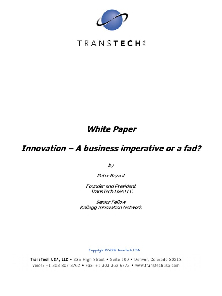 White Paper Innovation 1108 | PDF | Innovation | Venture Capital