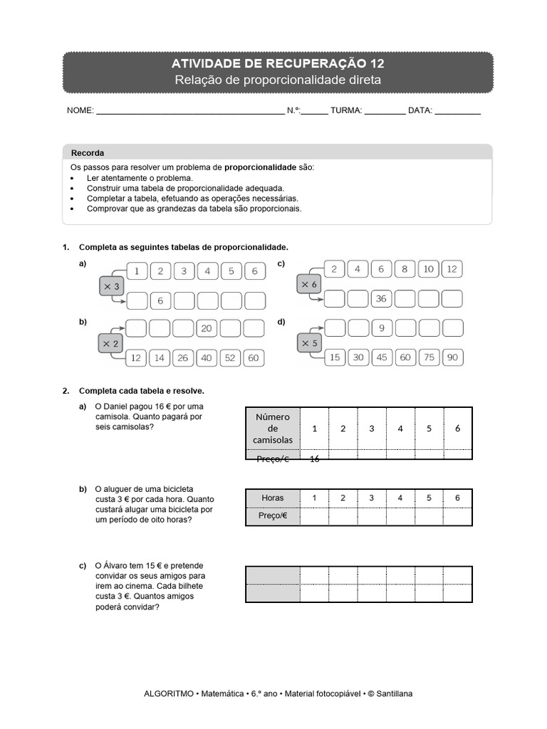 SANTILLANA MAT6 AtividadesRecuperacao 12 | PDF