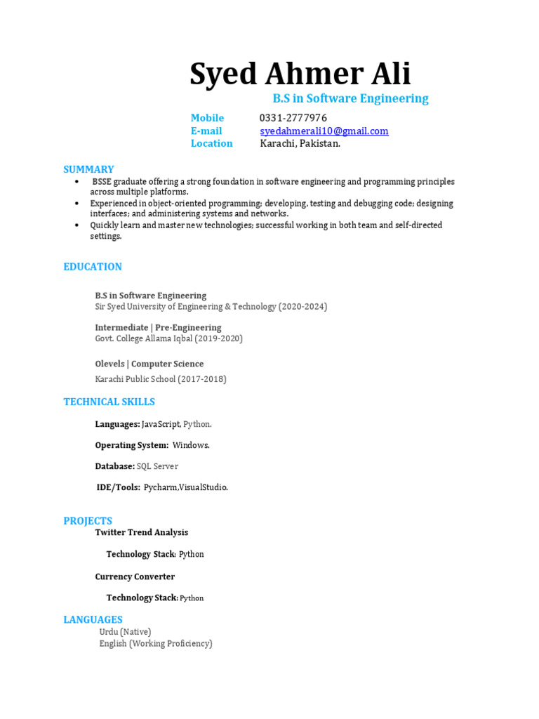 Syed_Ahmer_Ali CV | PDF