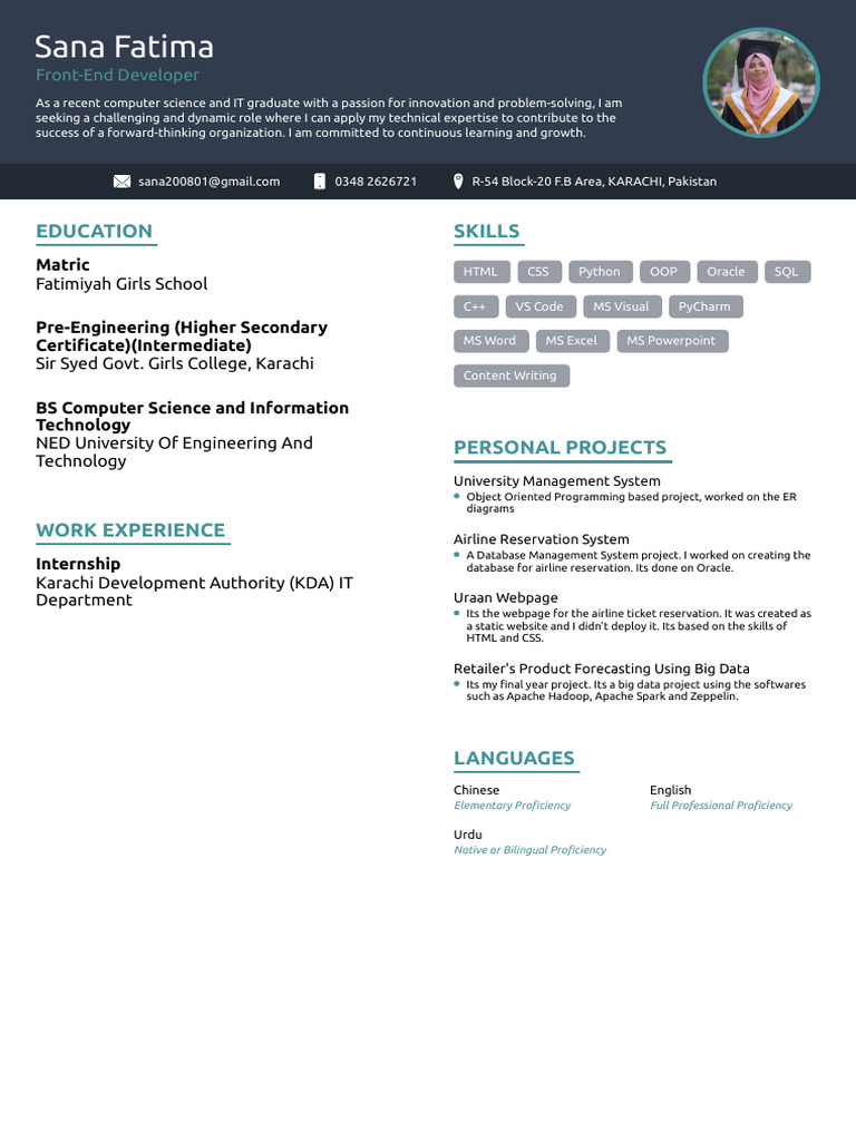 Sana's Resume (1) | PDF | Data Management | Computing