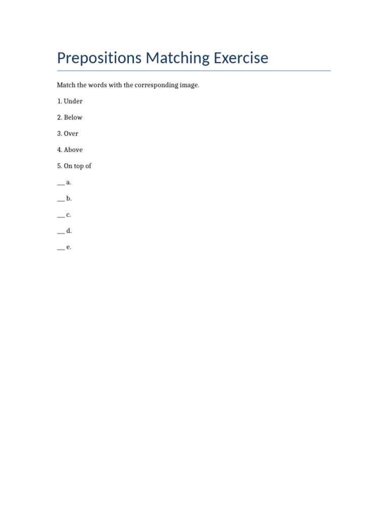 Matching Prepositions With Image | PDF
