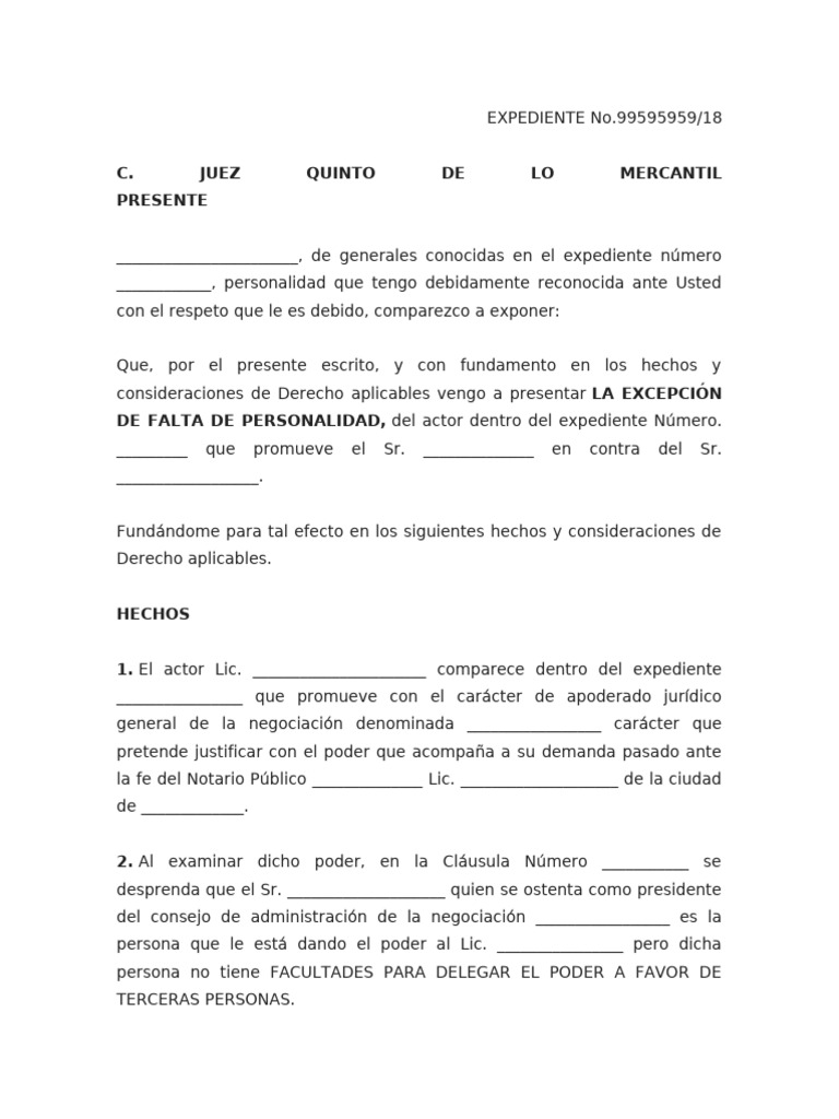 Excepcion Falta de Personalidad | PDF | Justicia | Crimen y violencia