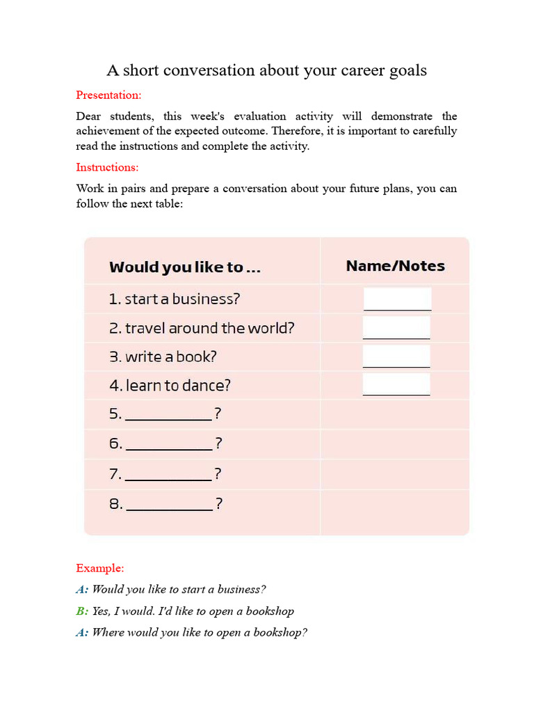 A short conversation about your career goals | PDF