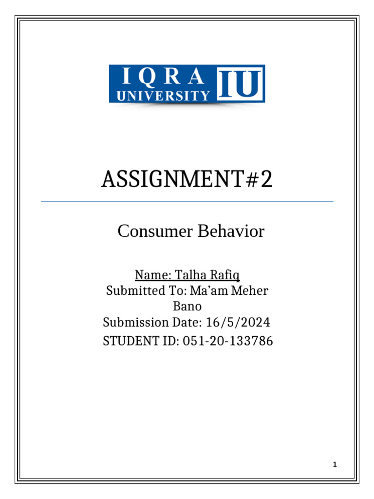 Assignment#2 Consumer Behavior | PDF | Consumer Behaviour