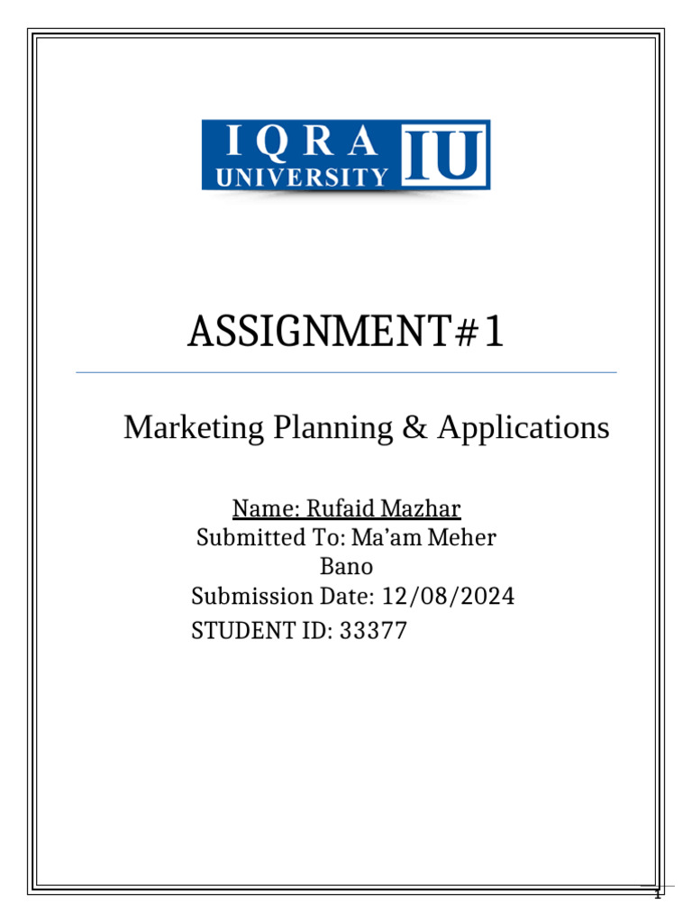 Assignment#1 M&P Rufaid | PDF | Marketing | Market Segmentation