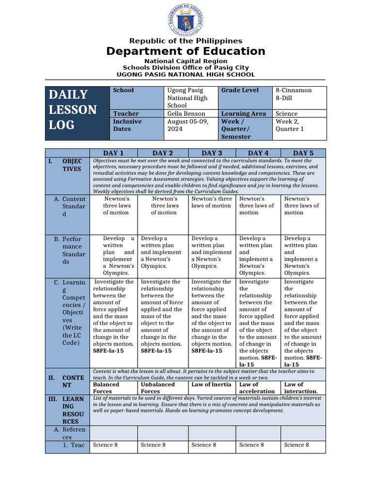 SCIENCE 8.Docx Finale | PDF | Force | Learning