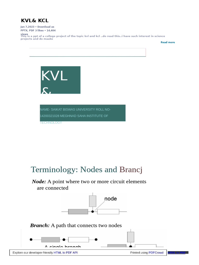 Kirchhoff's Laws: KVL & KCL Explained | PDF | Electrical Network | Voltage