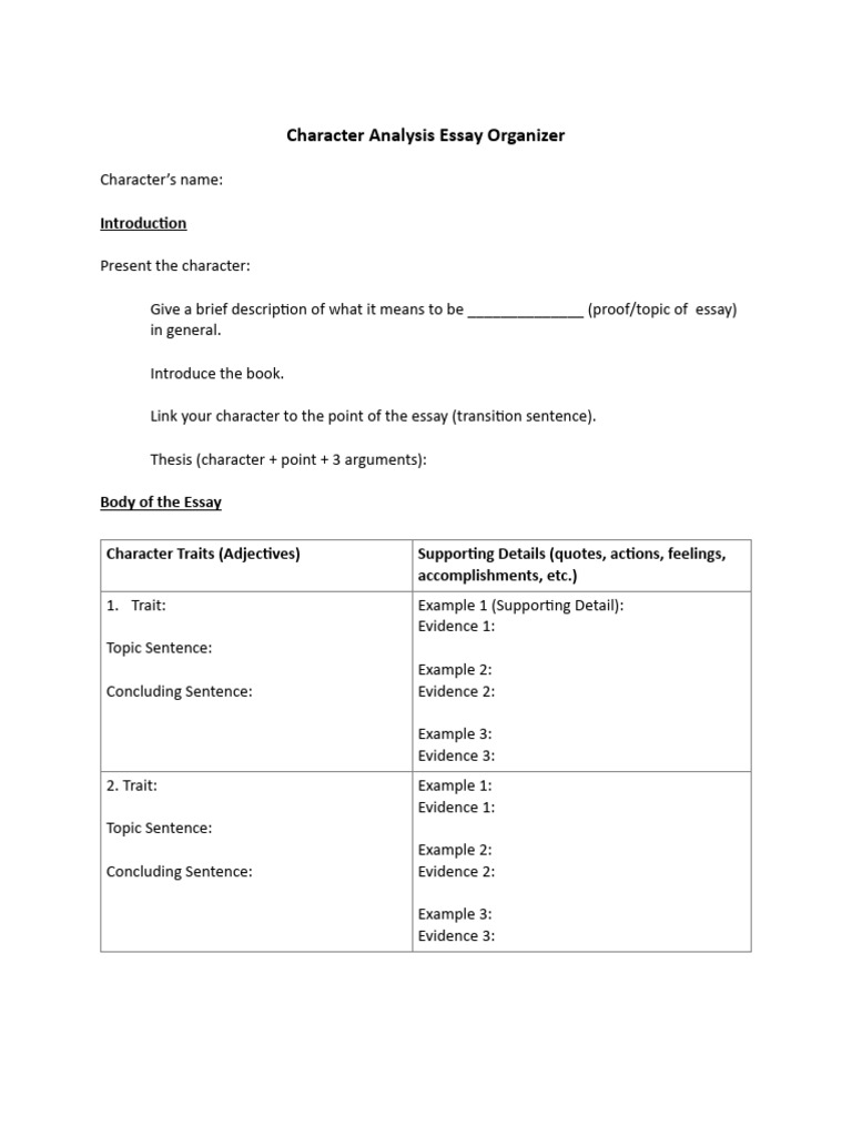 Character Analysis Essay Template | PDF | Essays | Human Communication