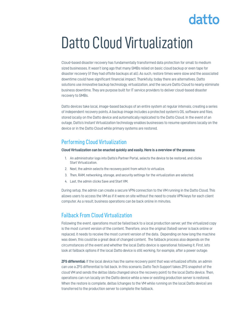 Datto Cloud Virtualization | PDF | Backup | Virtualization