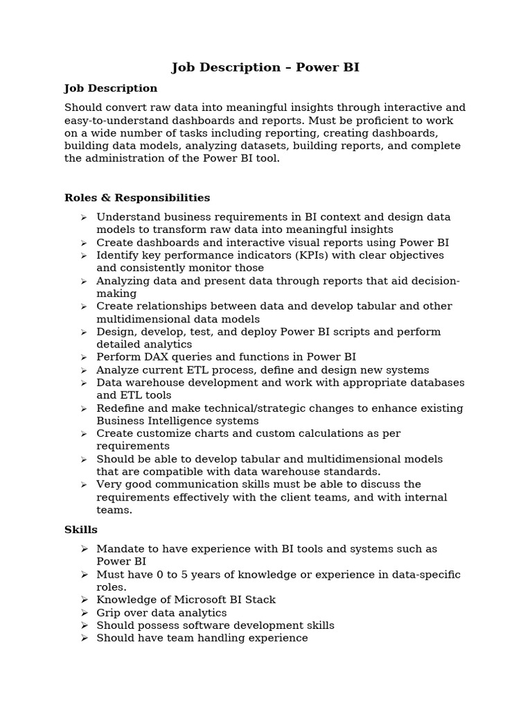 Power BI Developer - JD | PDF