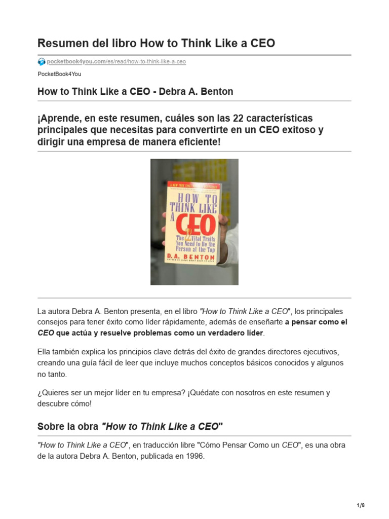 Resumen Del Libro How To Think Like A CEO | PDF | Liderazgo