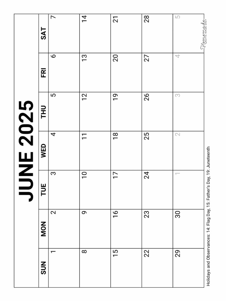 June Calendar 2025 Printable Blank | PDF