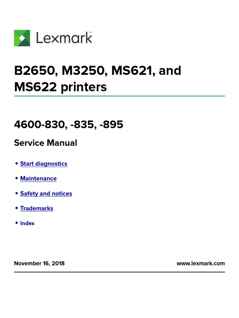 MS621, MS622, B2650 Service Manual | PDF | Printer (Computing ...
