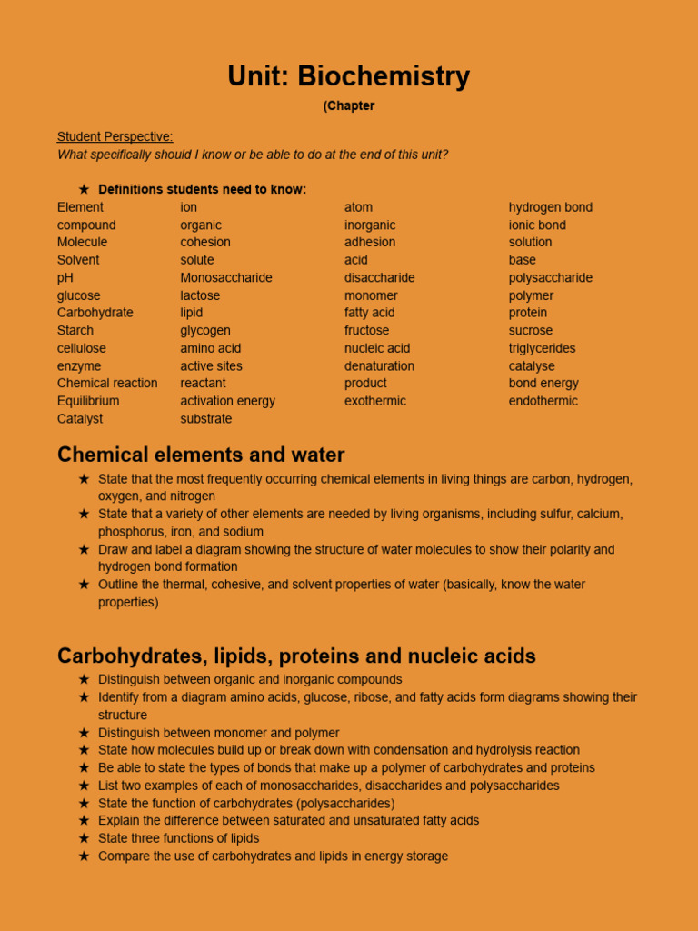 Biology Study Guide Biochemistry 23-24 | PDF | Biochemistry | Chemistry