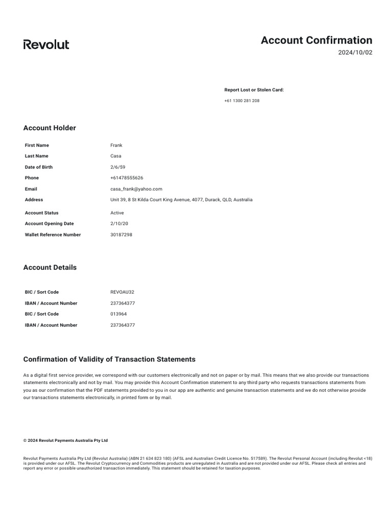 account_confirmation | PDF | Financial Services | Financial Technology