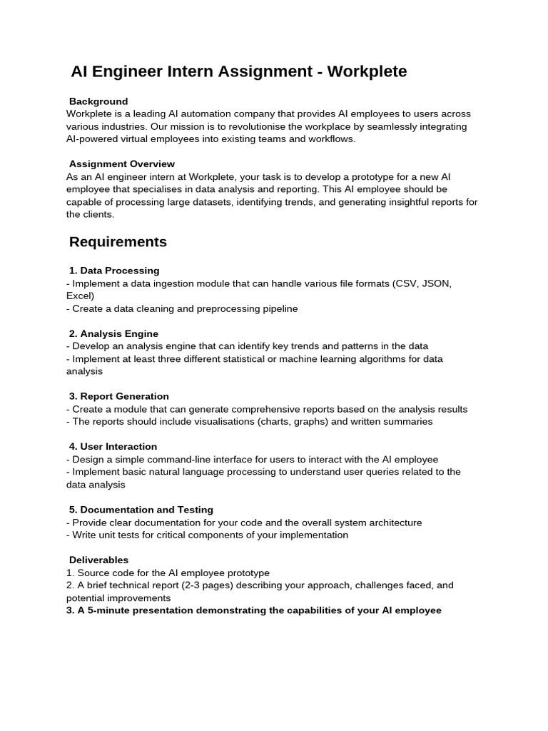 AI Engineer Intern Assignment - Workplete | PDF | Artificial Intelligence | Intelligence (AI ...