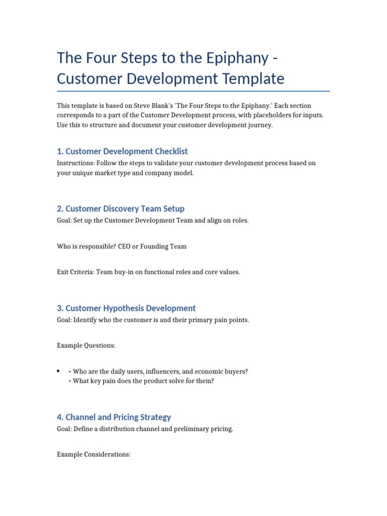 Four Steps To The Epiphany Template | PDF