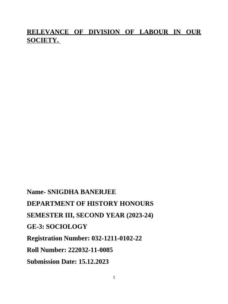 Division of Labour Soc Term Paper | PDF | Division Of Labour | Labour ...