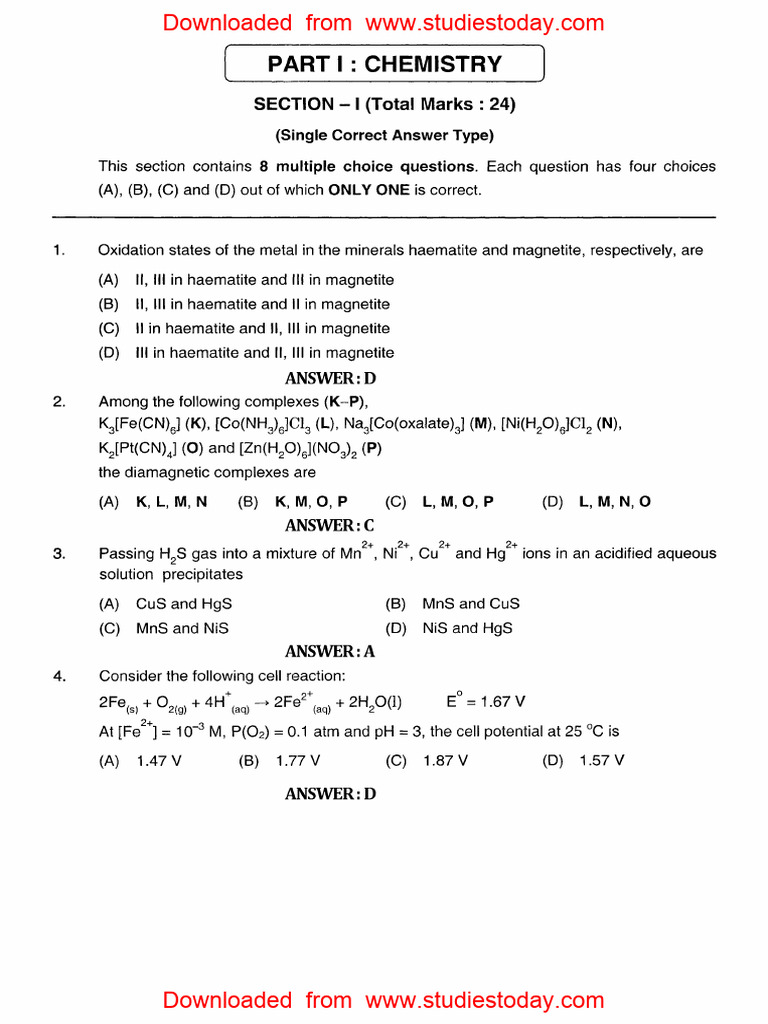 JEE Advanced Sample Question Paper Set 2 2011 with Answers[] | PDF