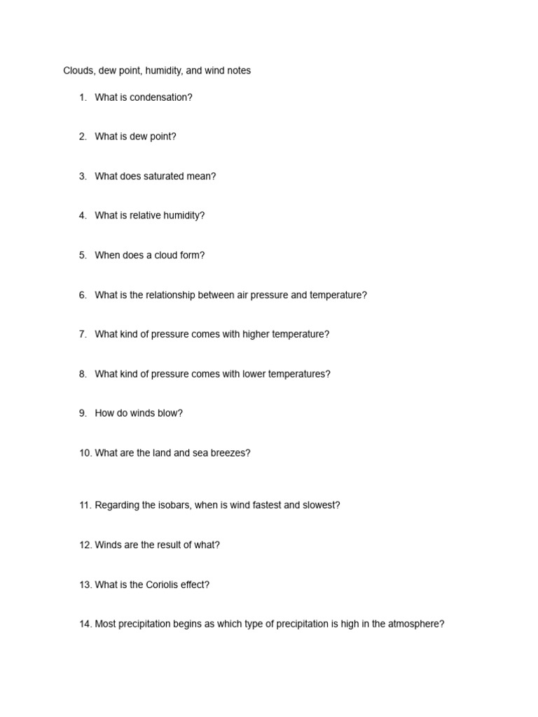 Clouds, Dew Point, Humidity, and Wind Test | PDF