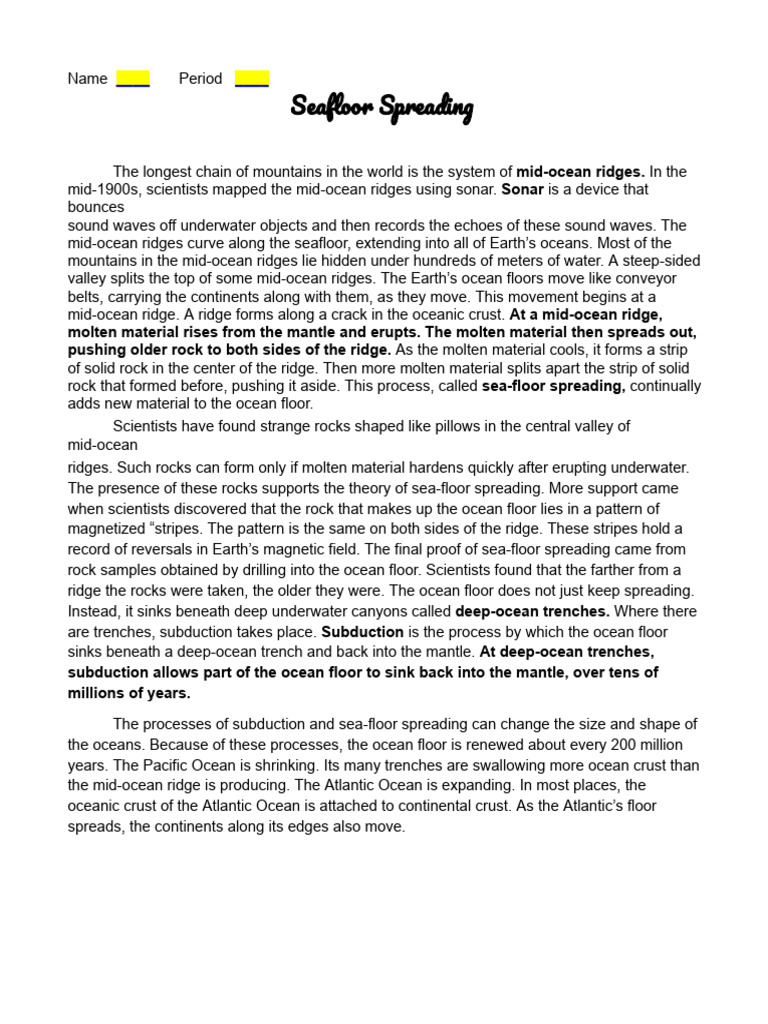 Copy of Day 69 Seafloor Spreading Worksheet | PDF | Applied And ...