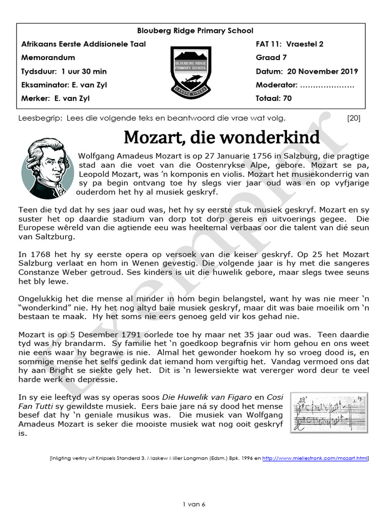 Grade 7 Afrikaans FAL November 2019 Marking Guidel - 241125 - 075939 | PDF
