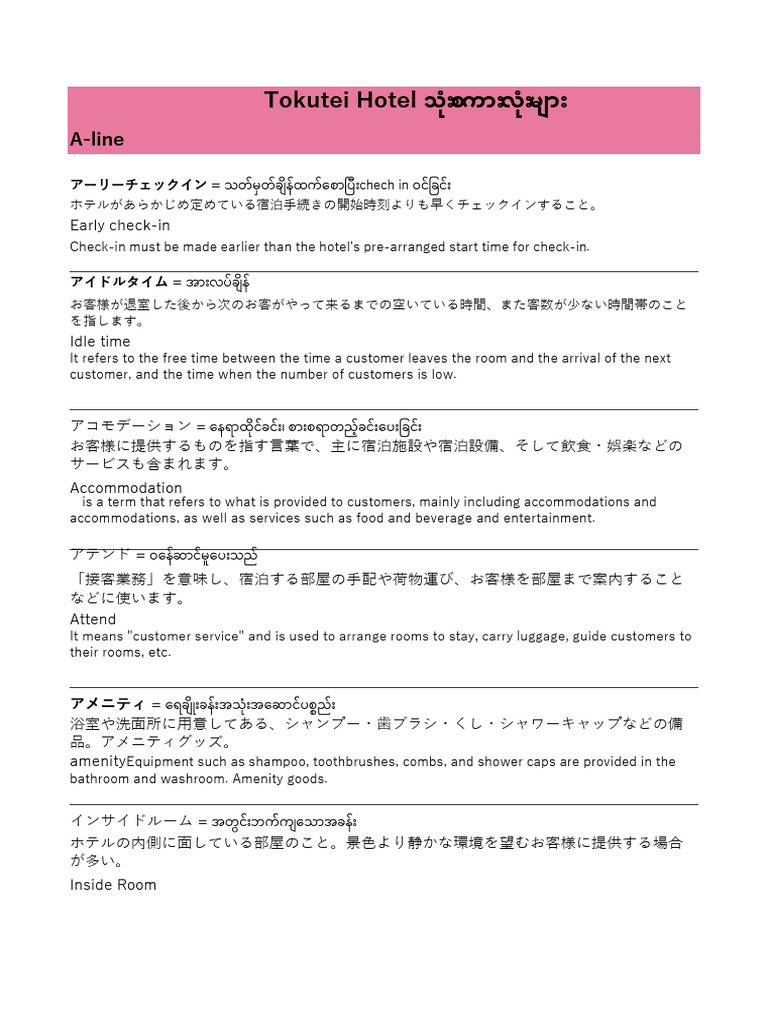 Hotel Terms Words Phrases | PDF